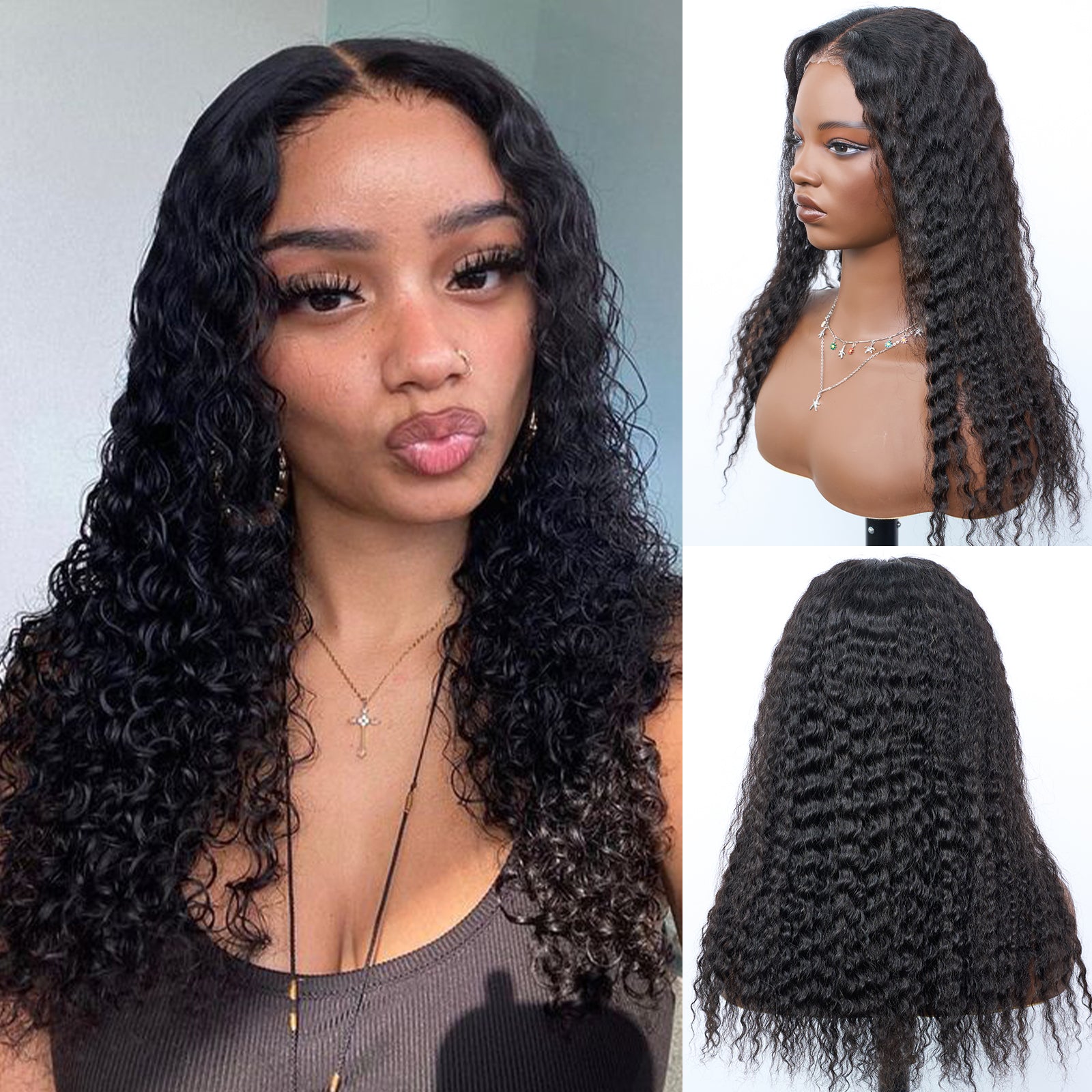 [Ashine] 18 Inch #1B Loose Deep Wavy 5*5HD Front Lace Wig 150% Density ...