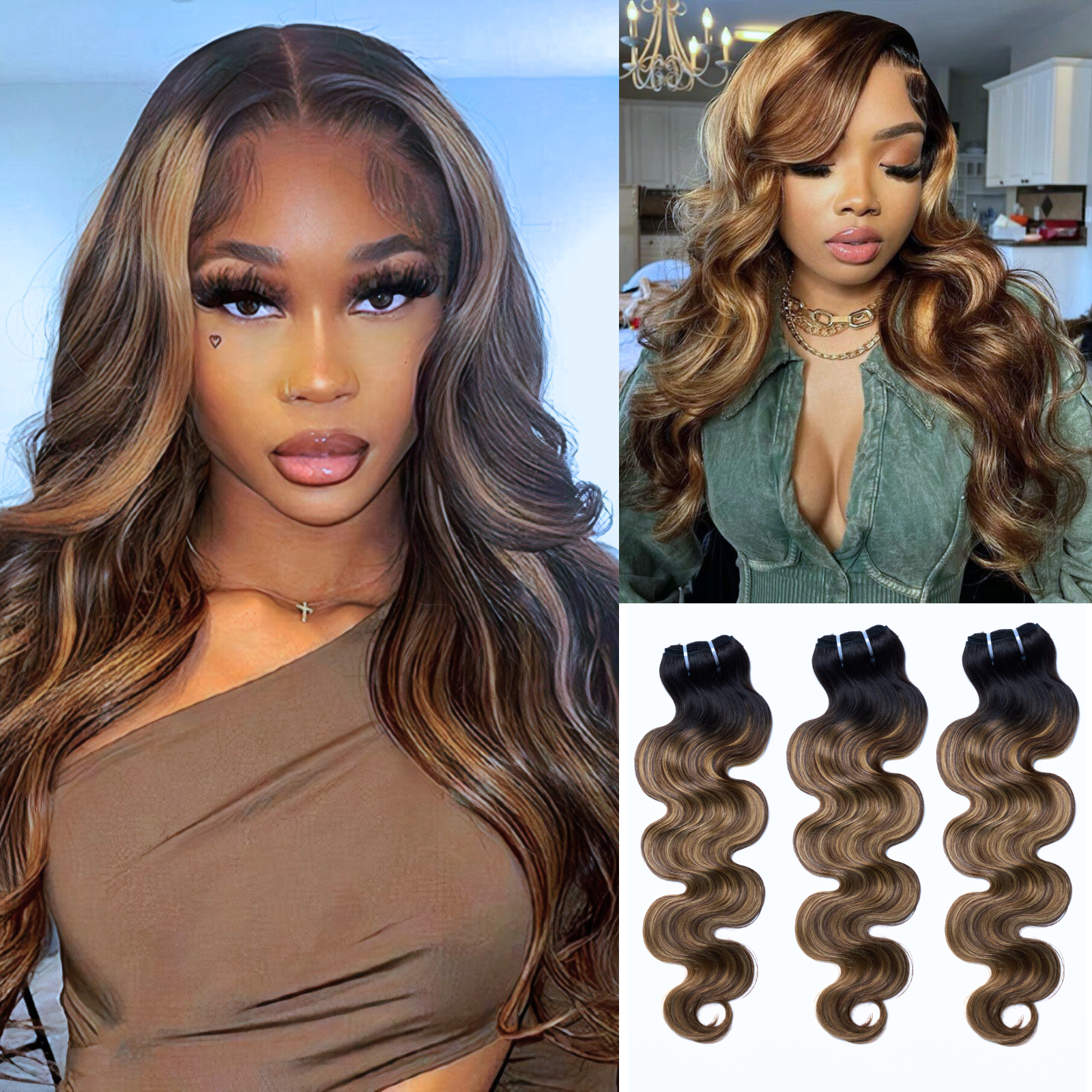 [Ashine] T1B/P4/27 Highlight Hair Bundles Brazilian Colored Human Hair ...