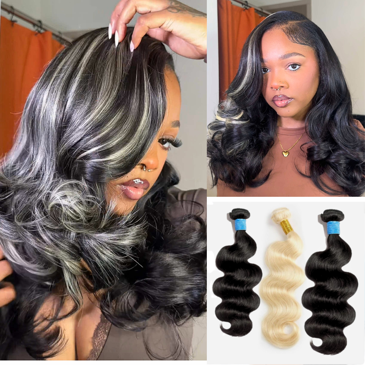 [Ashine] 12A #1B/613 Blonde Peekaboo Human Hair Bundles 100% Virgin Vi ...
